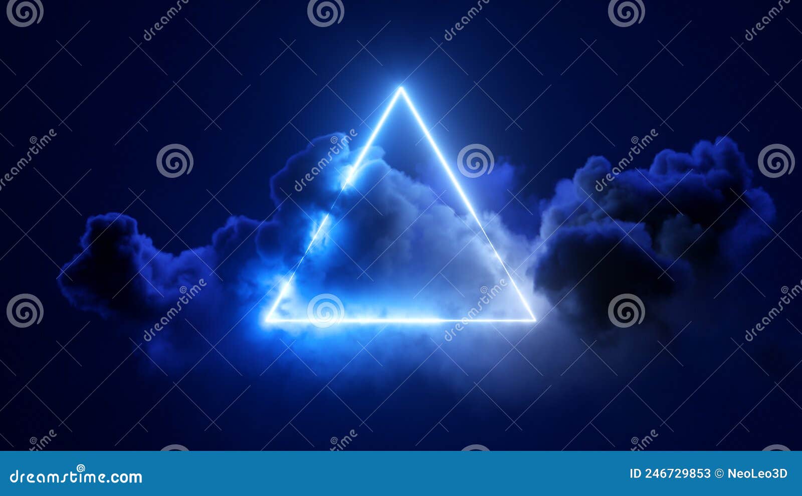 3d Rendering, Abstract Futuristic Background, Neon Triangle and Stormy ...