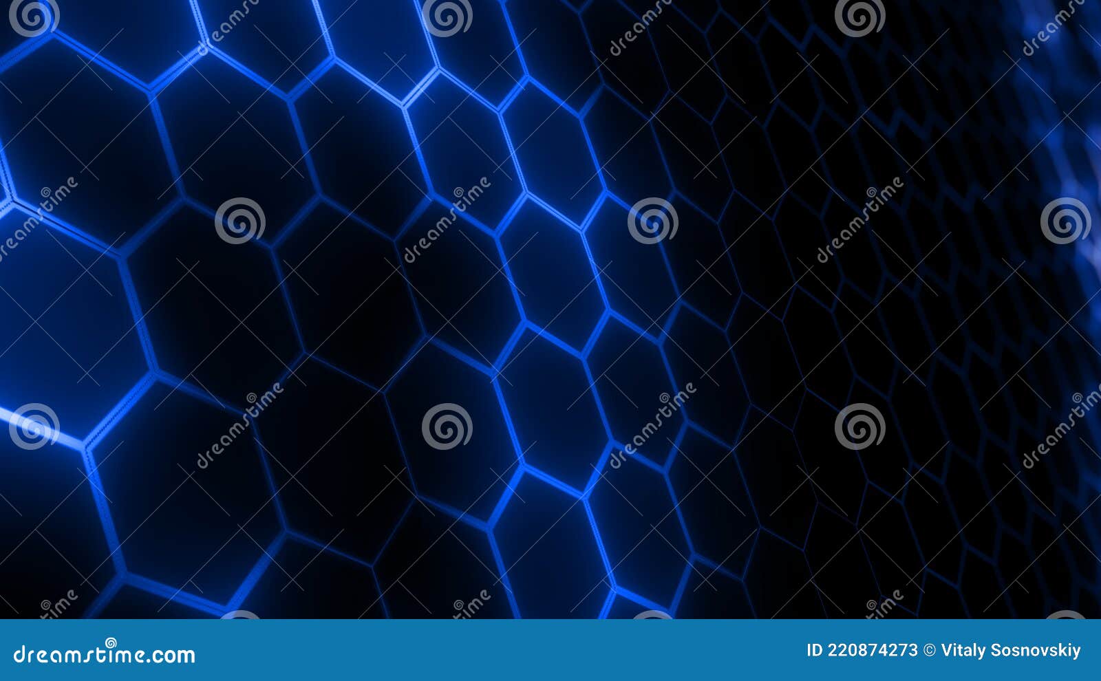 3D Rendering of Abstract Futuristic Hexagonal Mesh with Light Effects Stock Illustration ...