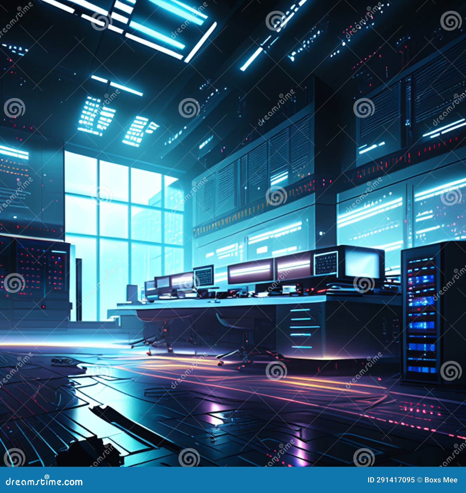 3D Rendering of Abstract Futuristic Server Room with Servers and ...