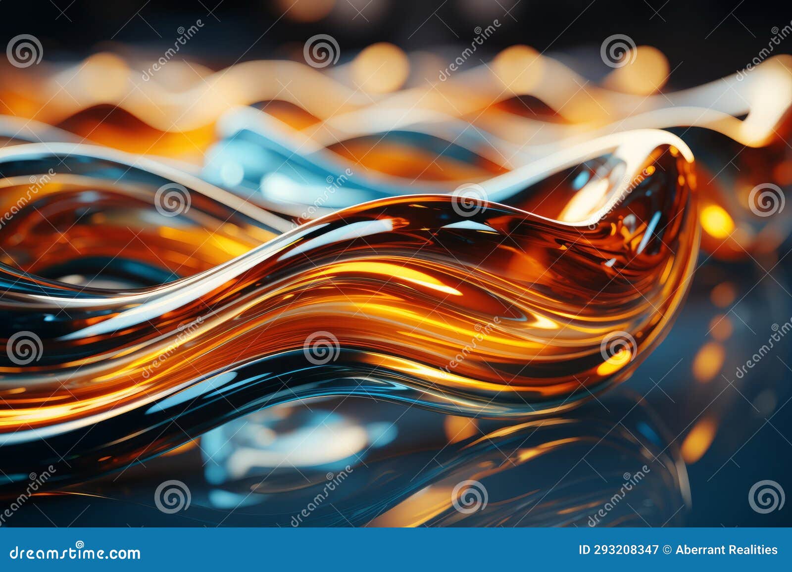 3d Rendering of Abstract Glass Waves on a Reflective Surface Stock ...