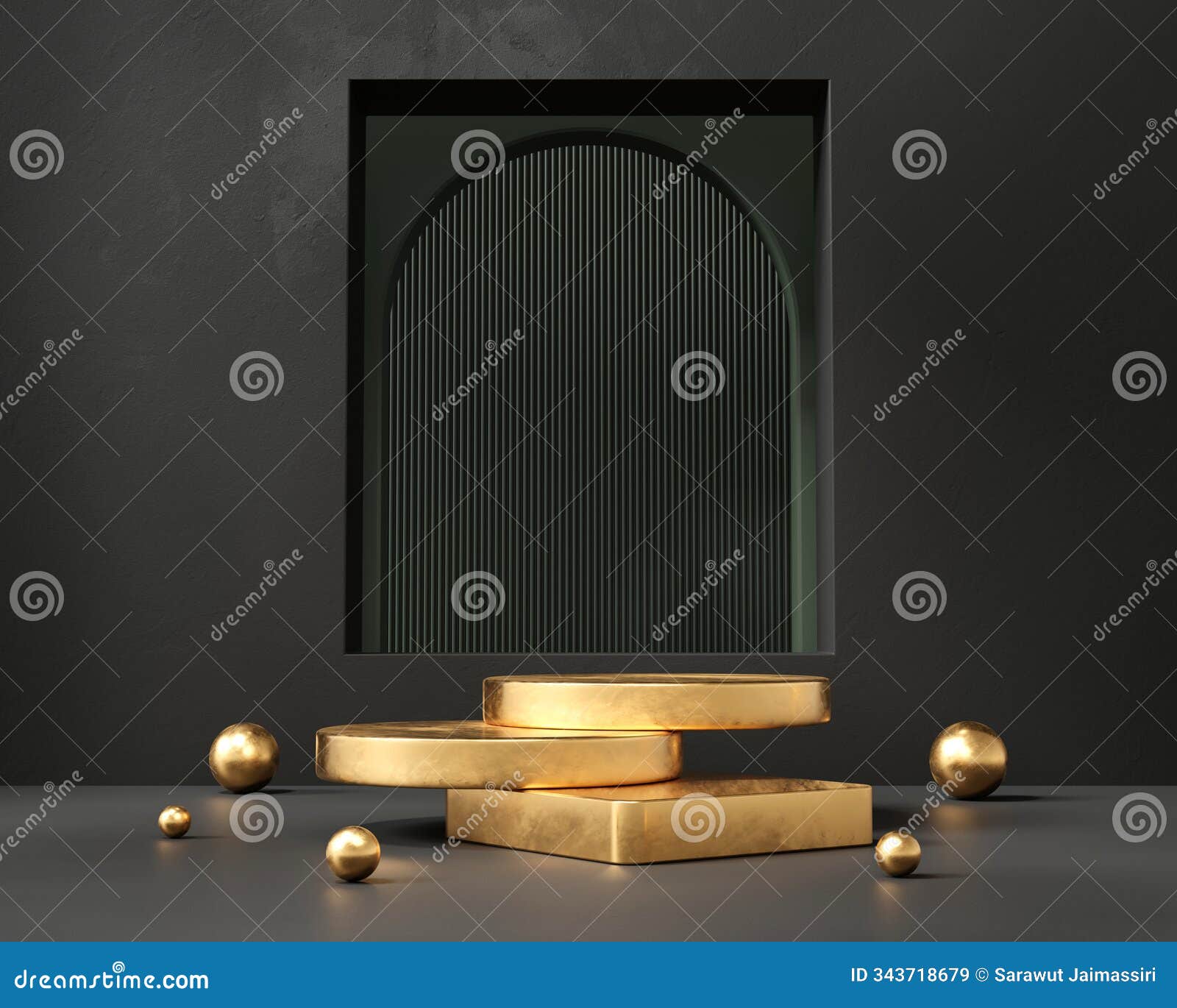 3D Rendering Abstract Gold Platform Podium Product Presentation ...