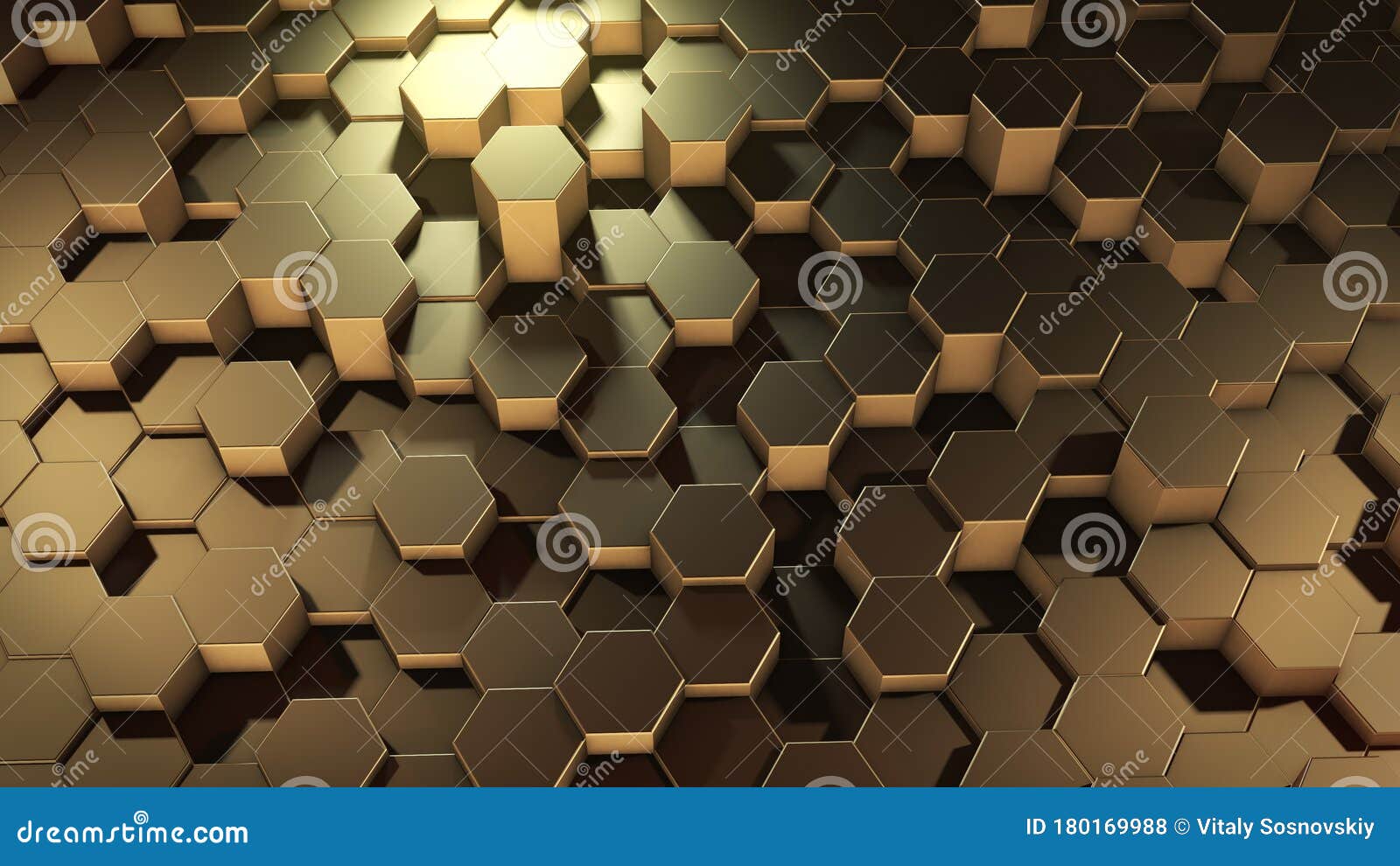 3D Rendering of Abstract Hexagonal Geometric Golden Surfaces in Virtual ...