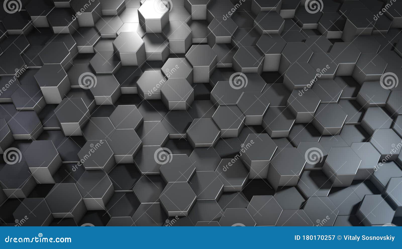 3D Rendering of Abstract Hexagonal Geometric Metallic Surfaces in ...