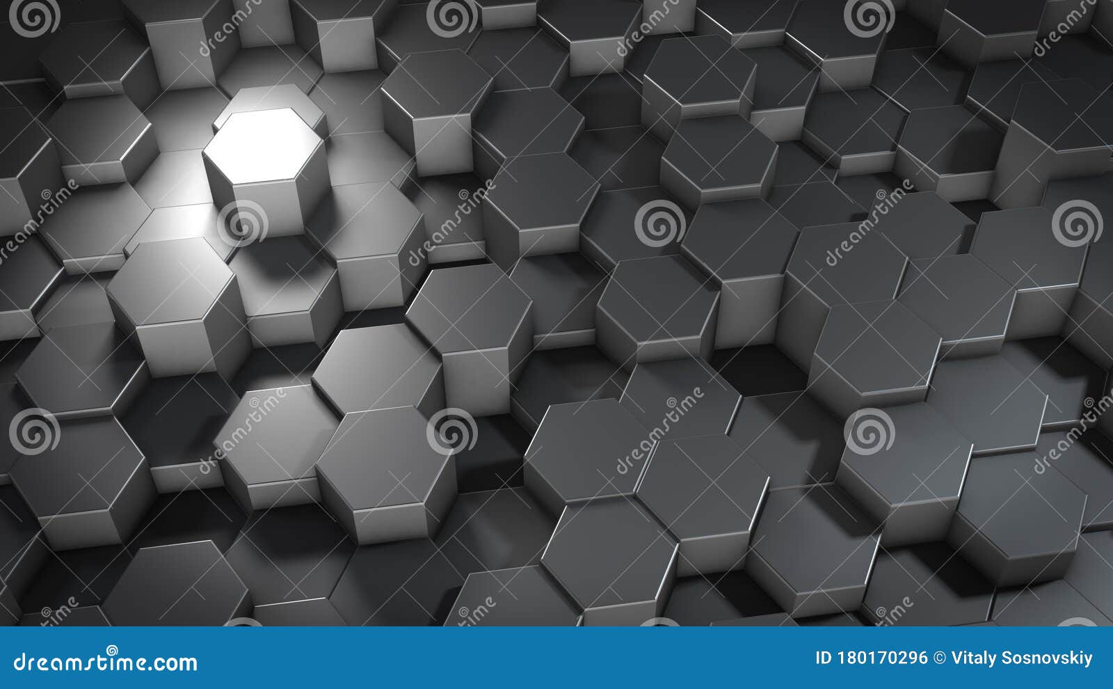 3D Rendering of Abstract Hexagonal Geometric Metallic Surfaces in ...