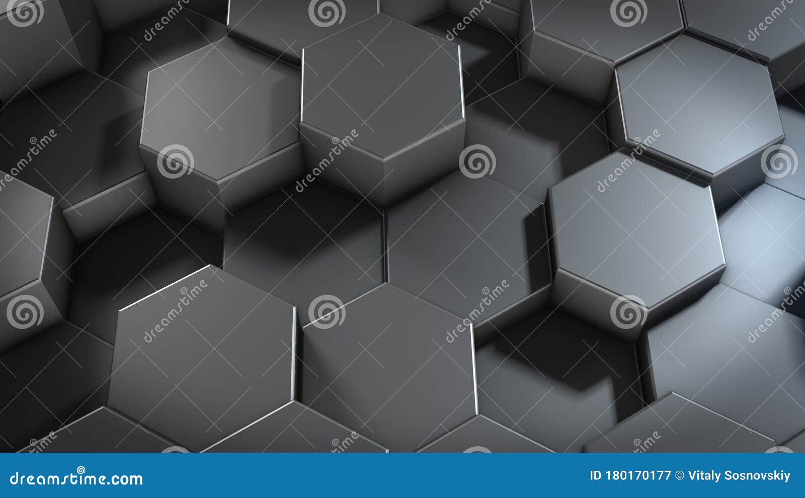 3D Rendering of Abstract Hexagonal Geometric Metallic Surfaces in ...