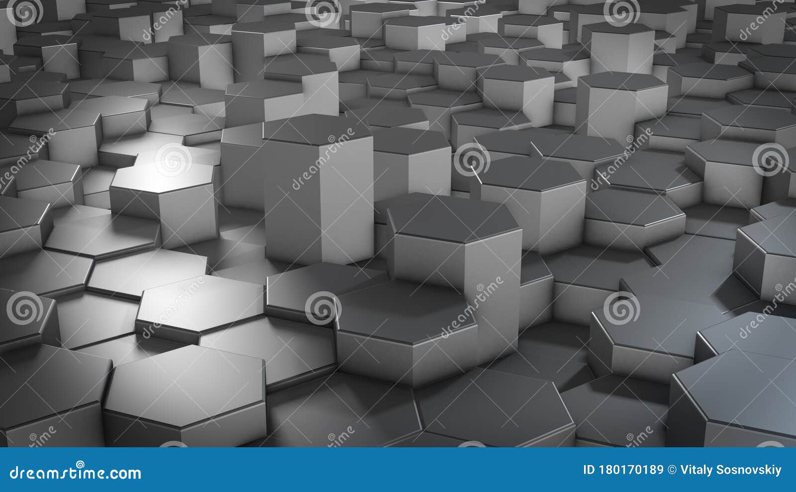 3D Rendering of Abstract Hexagonal Geometric Metallic Surfaces in ...