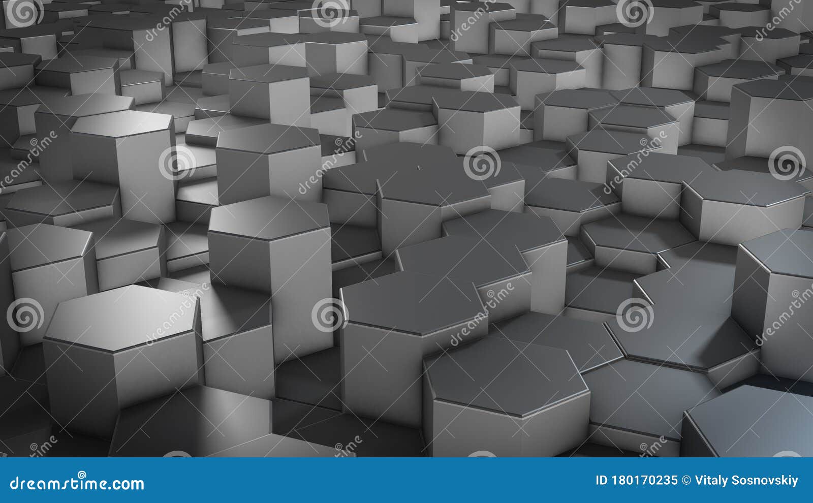 3D Rendering of Abstract Hexagonal Geometric Metallic Surfaces in ...