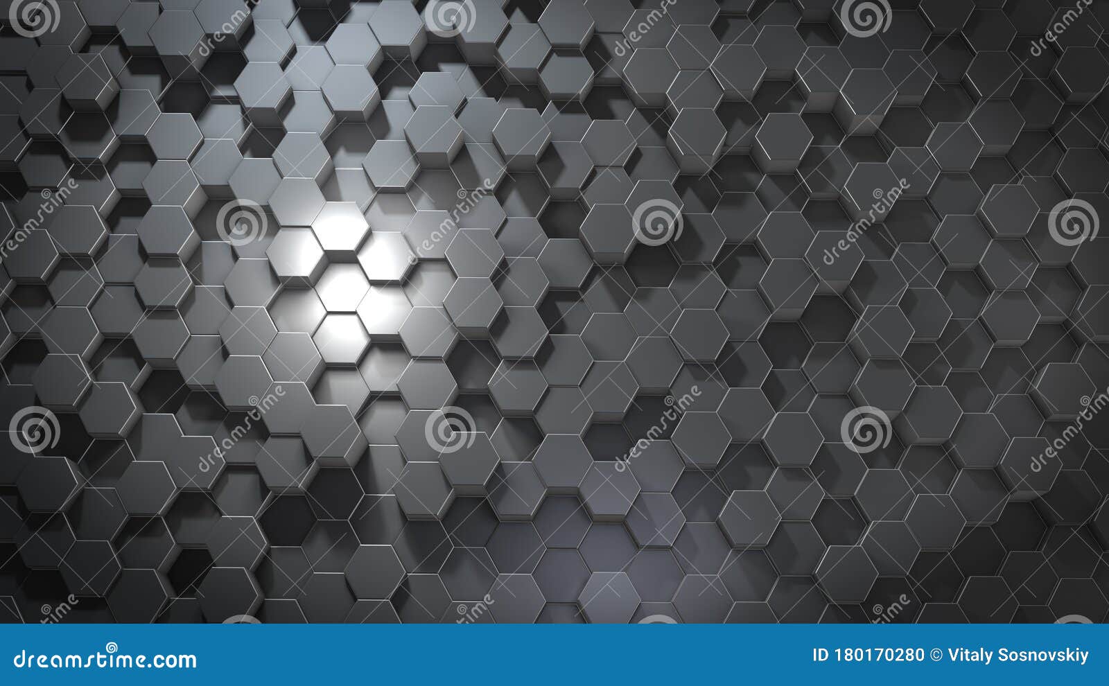 3D Rendering of Abstract Hexagonal Geometric Metallic Surfaces in ...