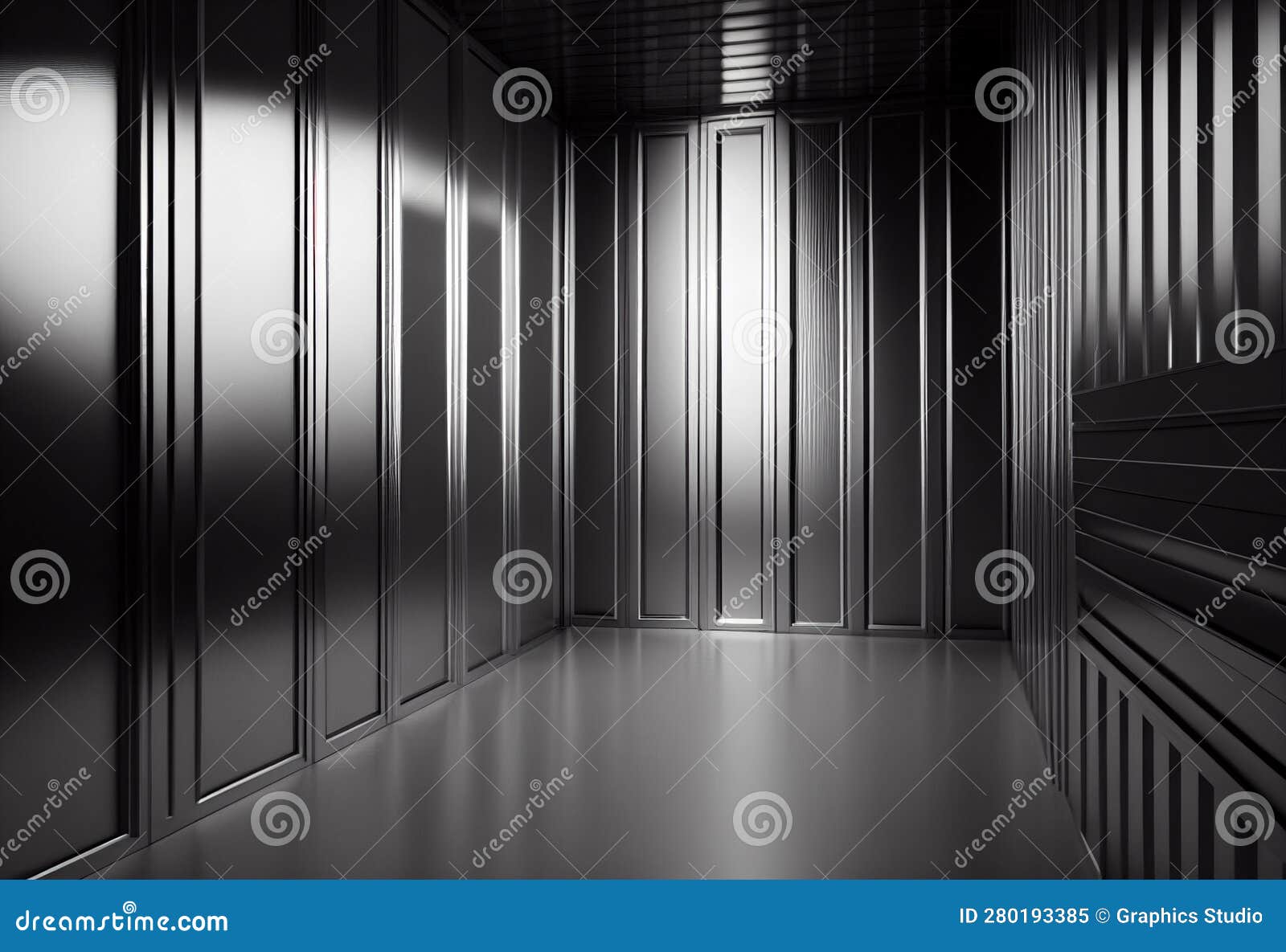 3d Rendering of Abstract Interior. Dark Empty Room with Metallic Walls Stock Illustration ...
