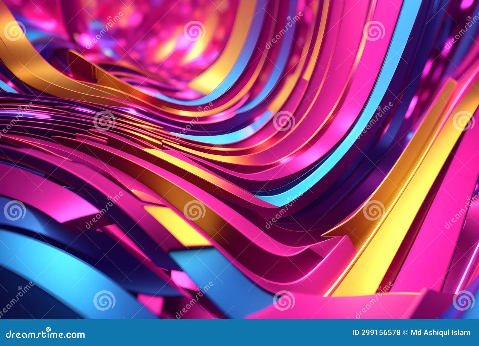 3d Rendering of Abstract Metallic Background with Waves in Pink and ...