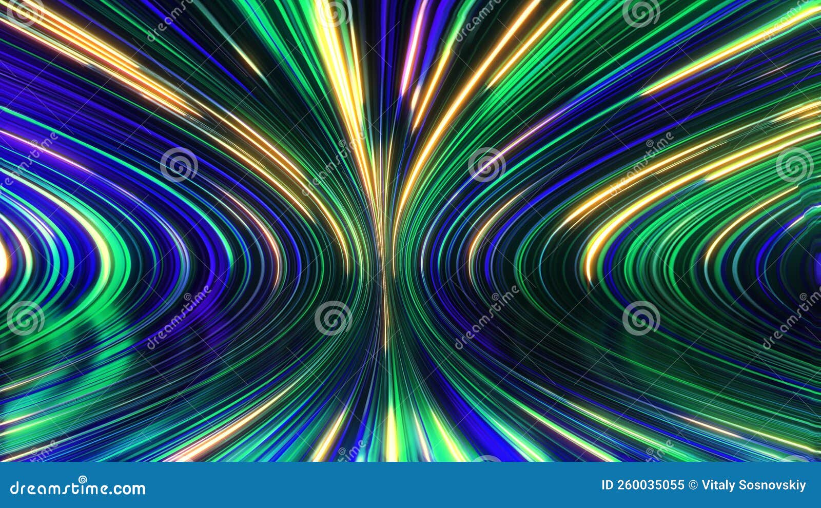 3D Rendering of an Abstract Panoramic Neon Background with Glowing Rays ...