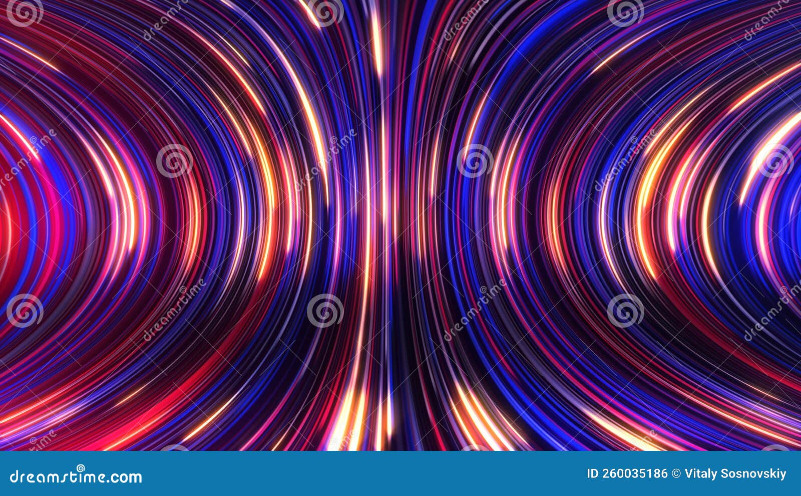 3D Rendering of an Abstract Panoramic Neon Background with Glowing Rays ...