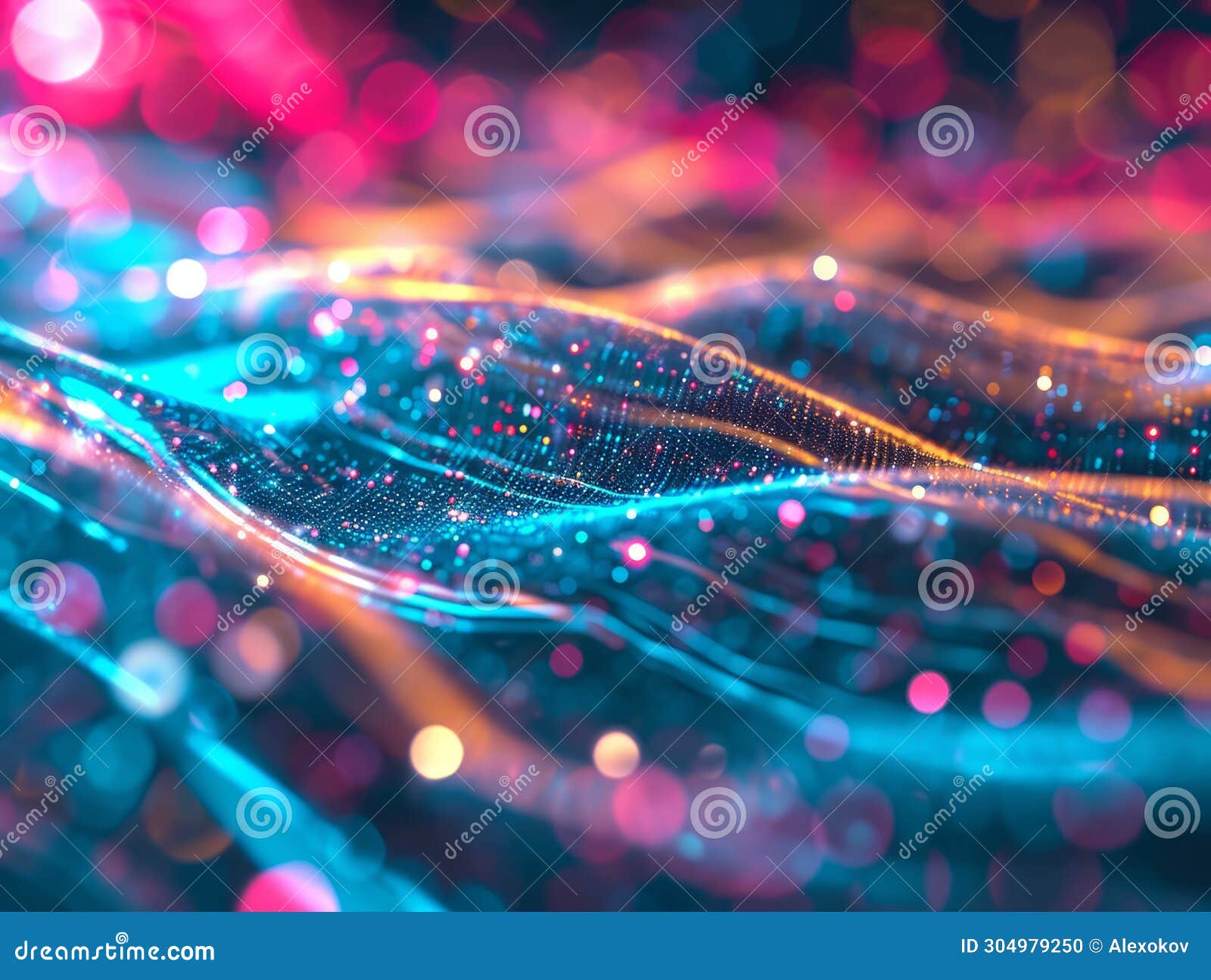 3d Rendering of Abstract Particles Wave with Depth of Field and Bokeh Lights Generative AI Stock ...