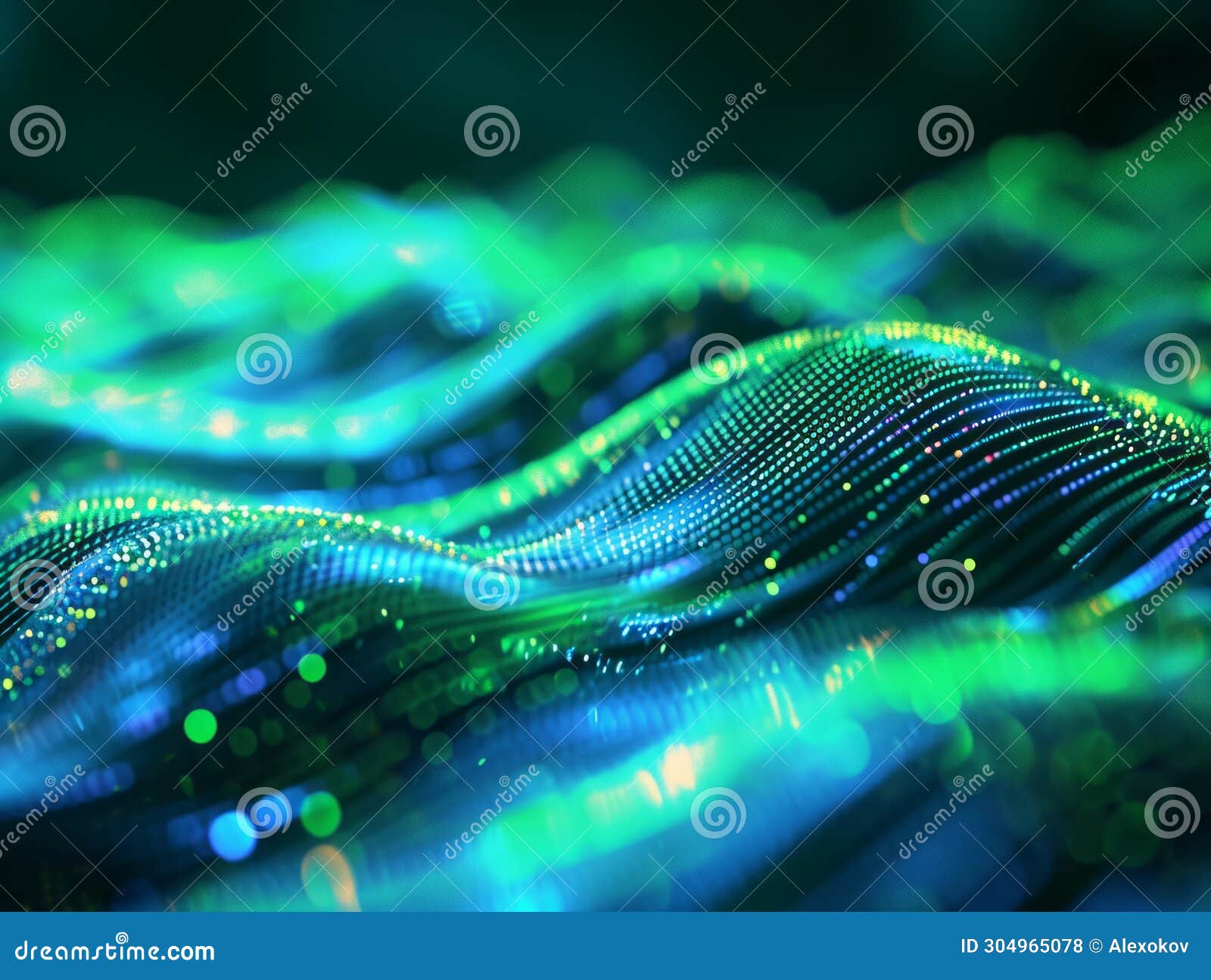 3D Rendering of Abstract Particles Wave. Futuristic Wave with Depth of Field and Bokeh Stock ...