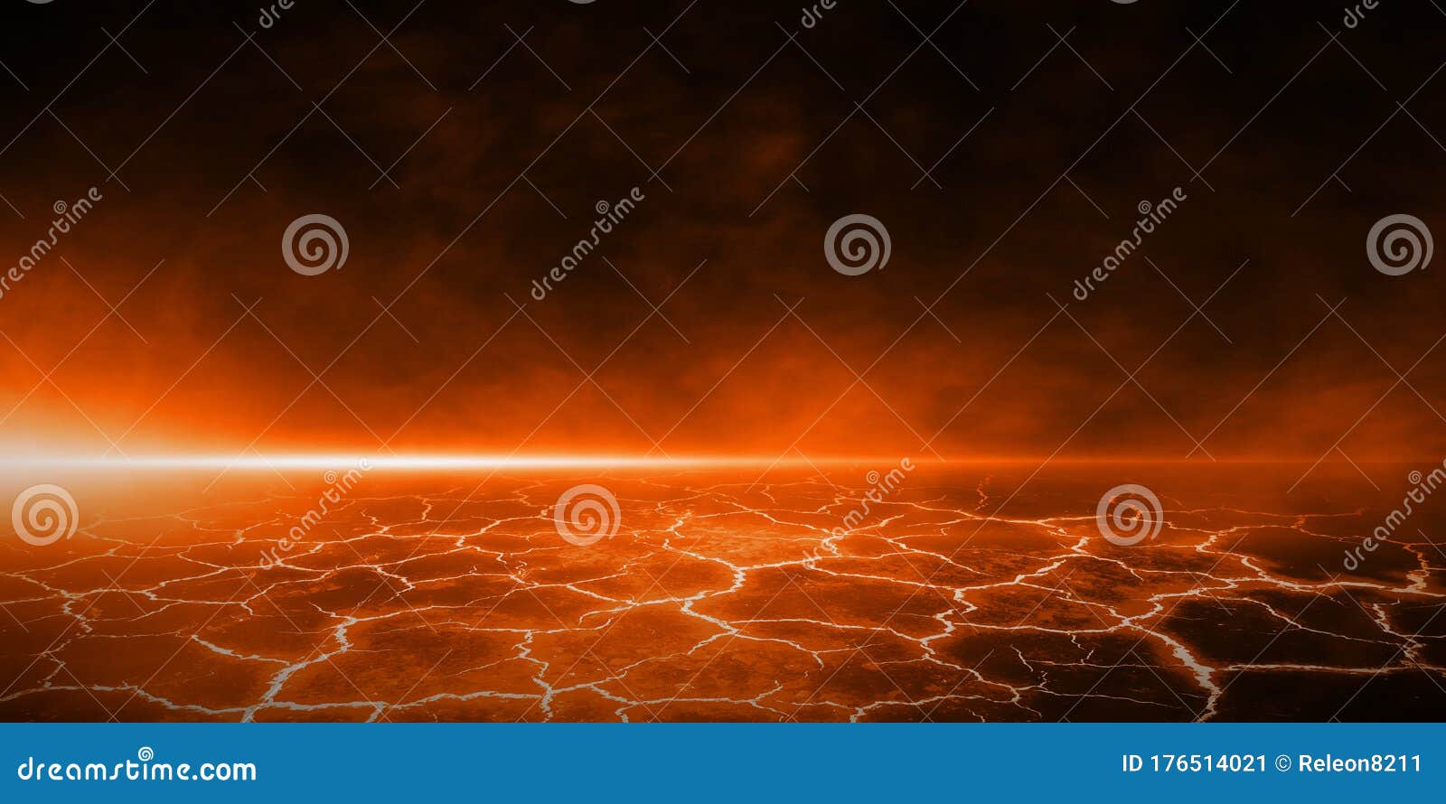 3D Rendering Abstract Perspective Heat Red Cracked Ground Texture after ...