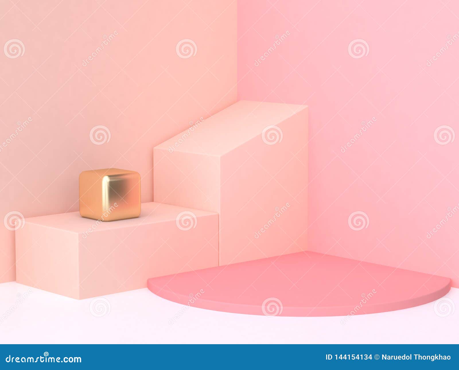 3d Render Abstract Pink Cream Wall Corner Geometric Shape Stock ...