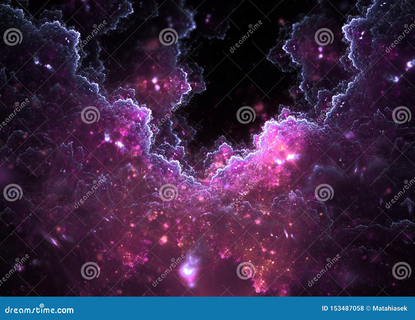 3D Rendering Abstract Pink Fractal Clouds on Black Background Stock ...
