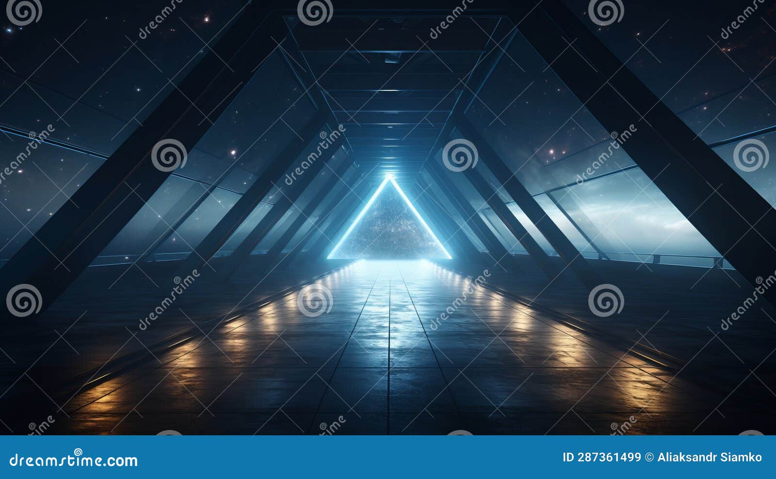 3D Rendering of Abstract Realistic Triangle Sci-Fi Corridor with ...