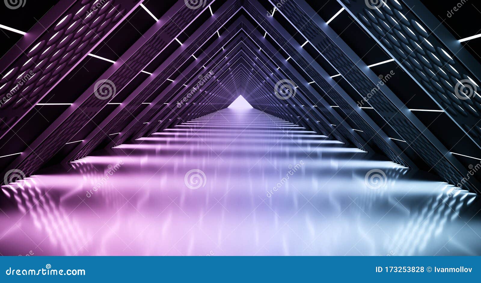 3D Rendering of Abstract Realistic Triangle Sci-Fi Corridor with ...