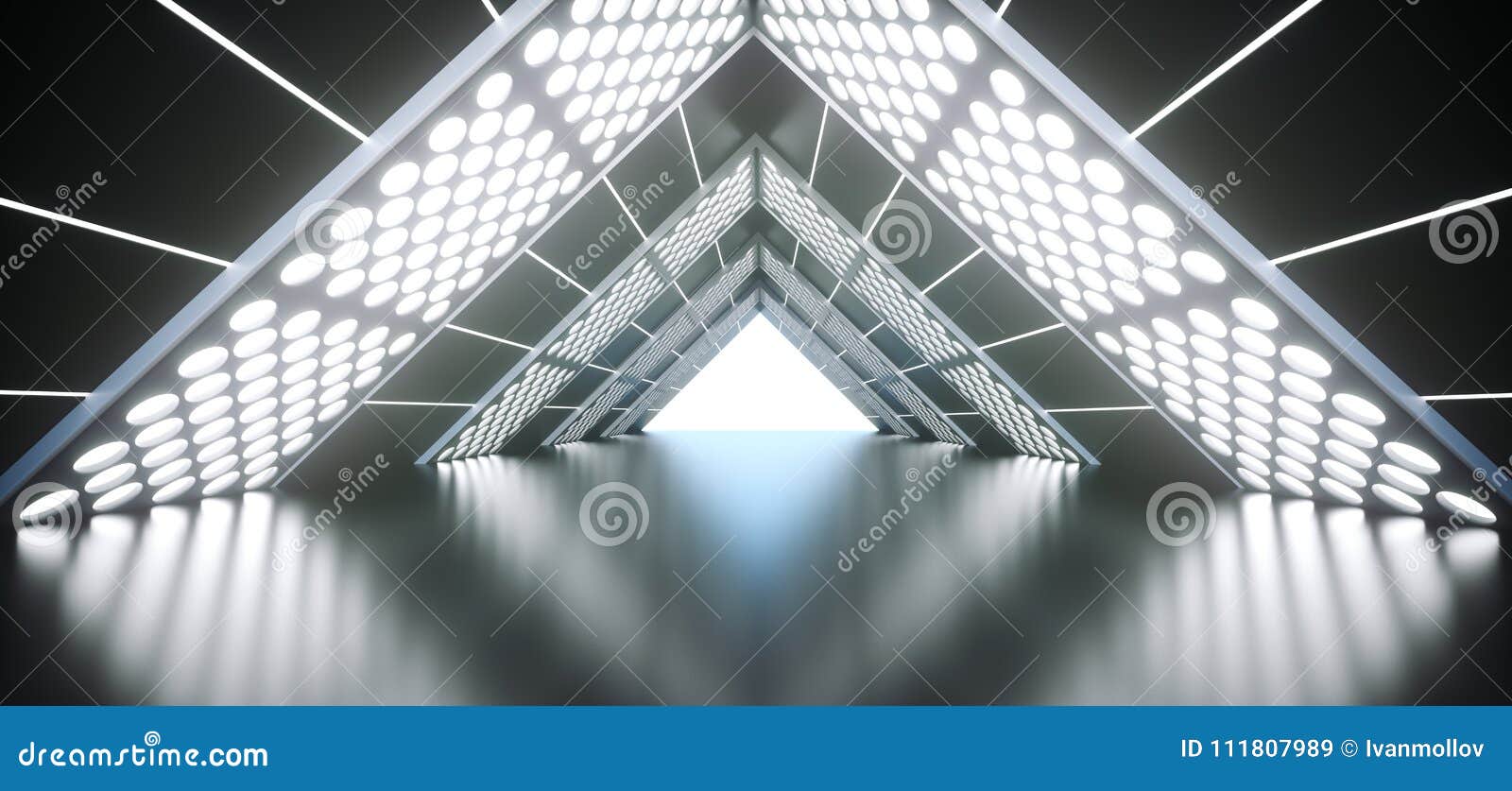 Realistic Triangle Sci-Fi Corridor with Lighted Grid Mesh Stock ...