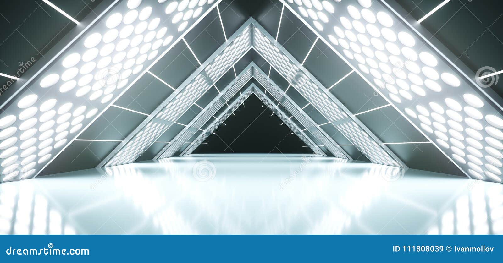 Realistic Triangle Sci-Fi Corridor with Lighted Grid Mesh Stock ...