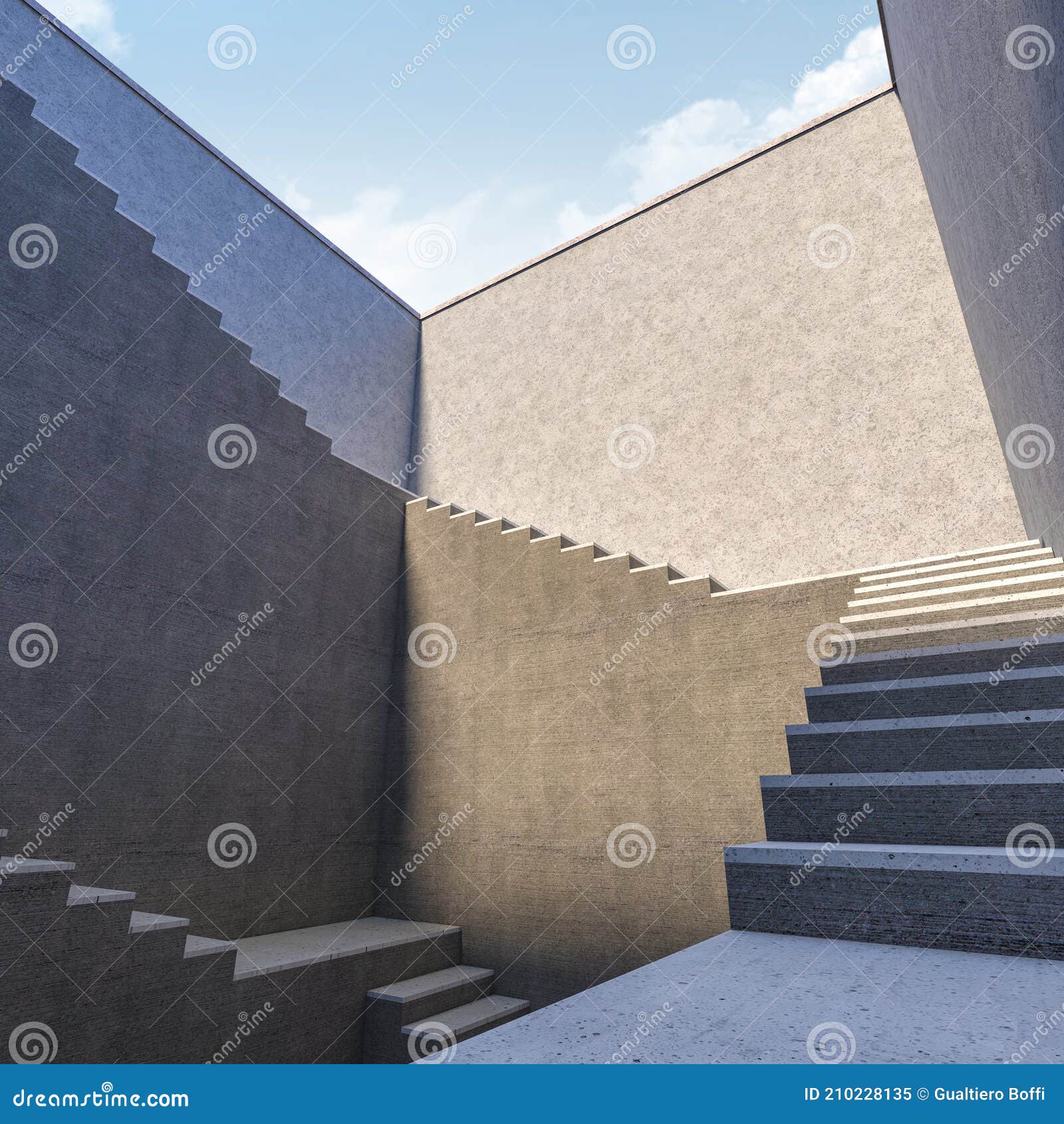 3d Rendering Abstract Stairs in Concrete Stock Illustration ...