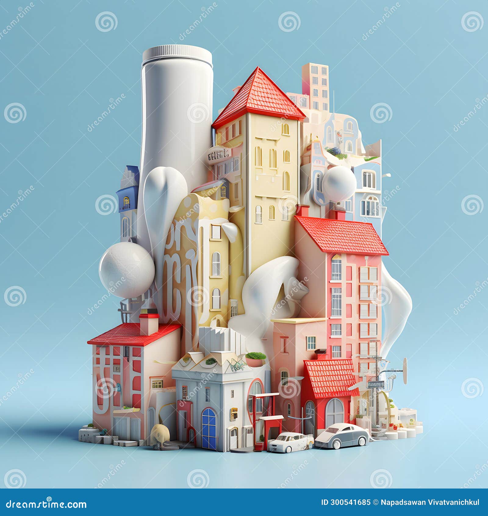 3d Rendering of Abstract Stylized Town Isolated. Stock Illustration ...