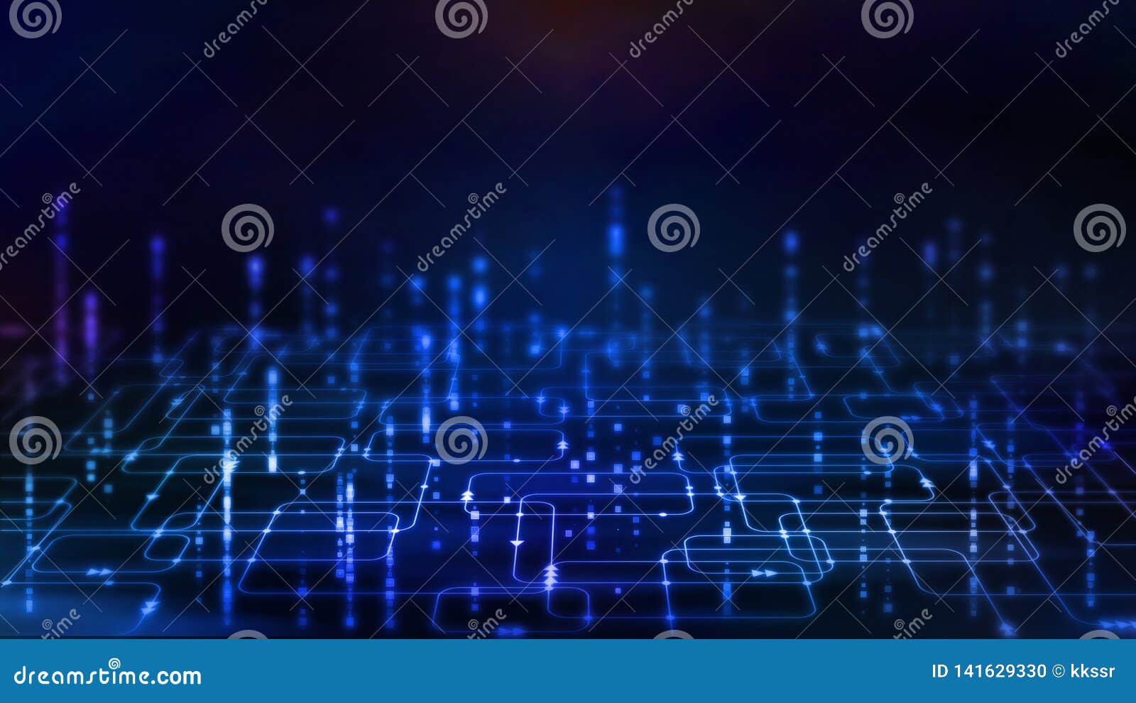 3D Rendering of Abstract Technology Background. Glowing Computer Software Programming Flow Chart ...