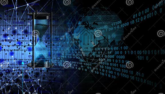 3D Rendering of an Abstract Technology Background with an Hourglass with Binary Code Stock ...