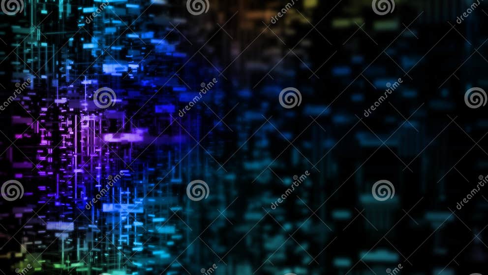3D Rendering of Abstract Technology Background. Wide Screen Wallpaper. Computer Circuit Dots and ...
