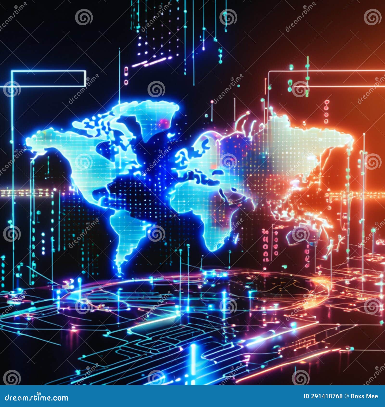 3d Rendering of Abstract Technology Background with World Map. 3d ...