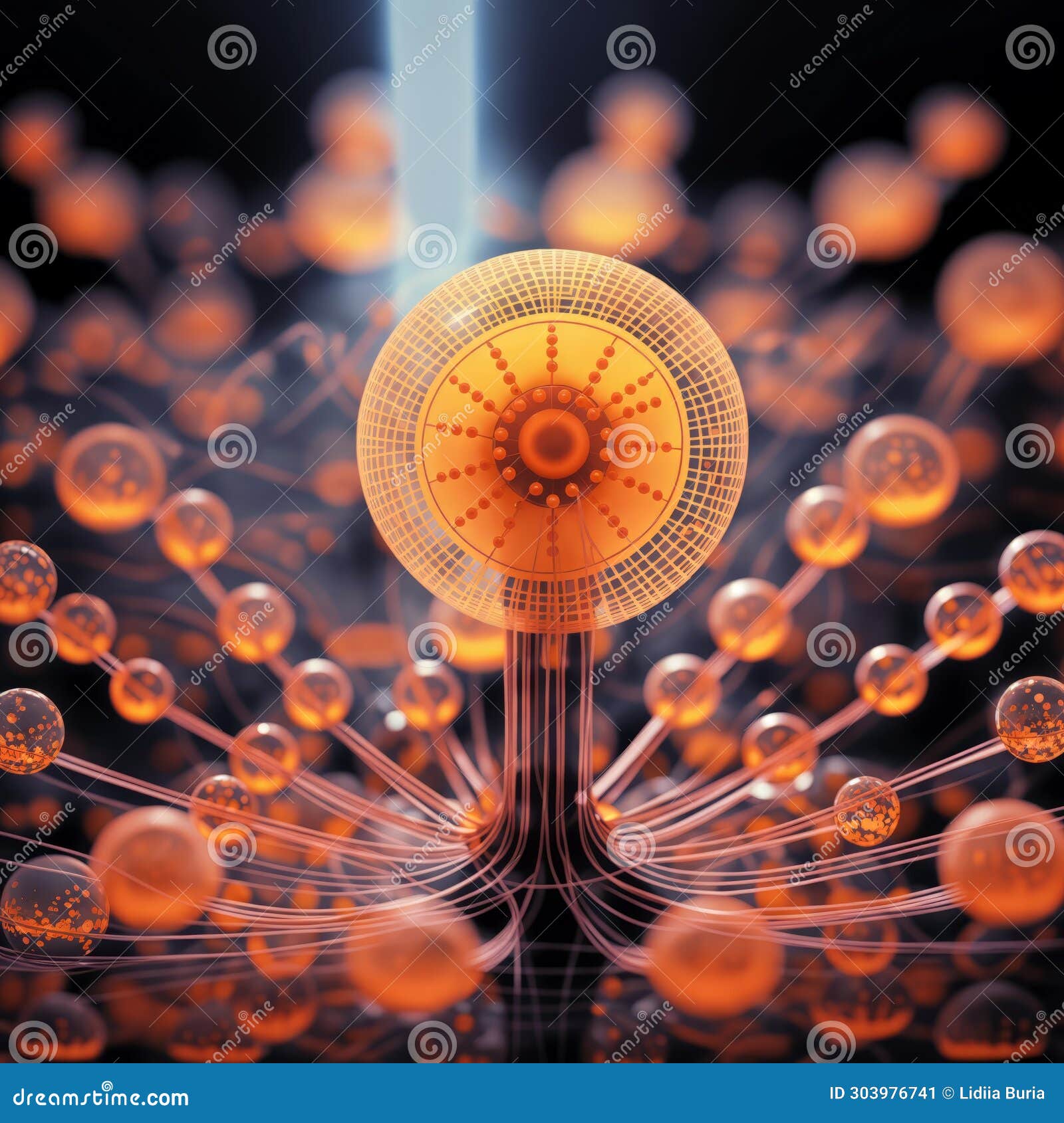 Tech Spheres: Abstract 3D Render with Circuit Board and Glowing Orbs ...