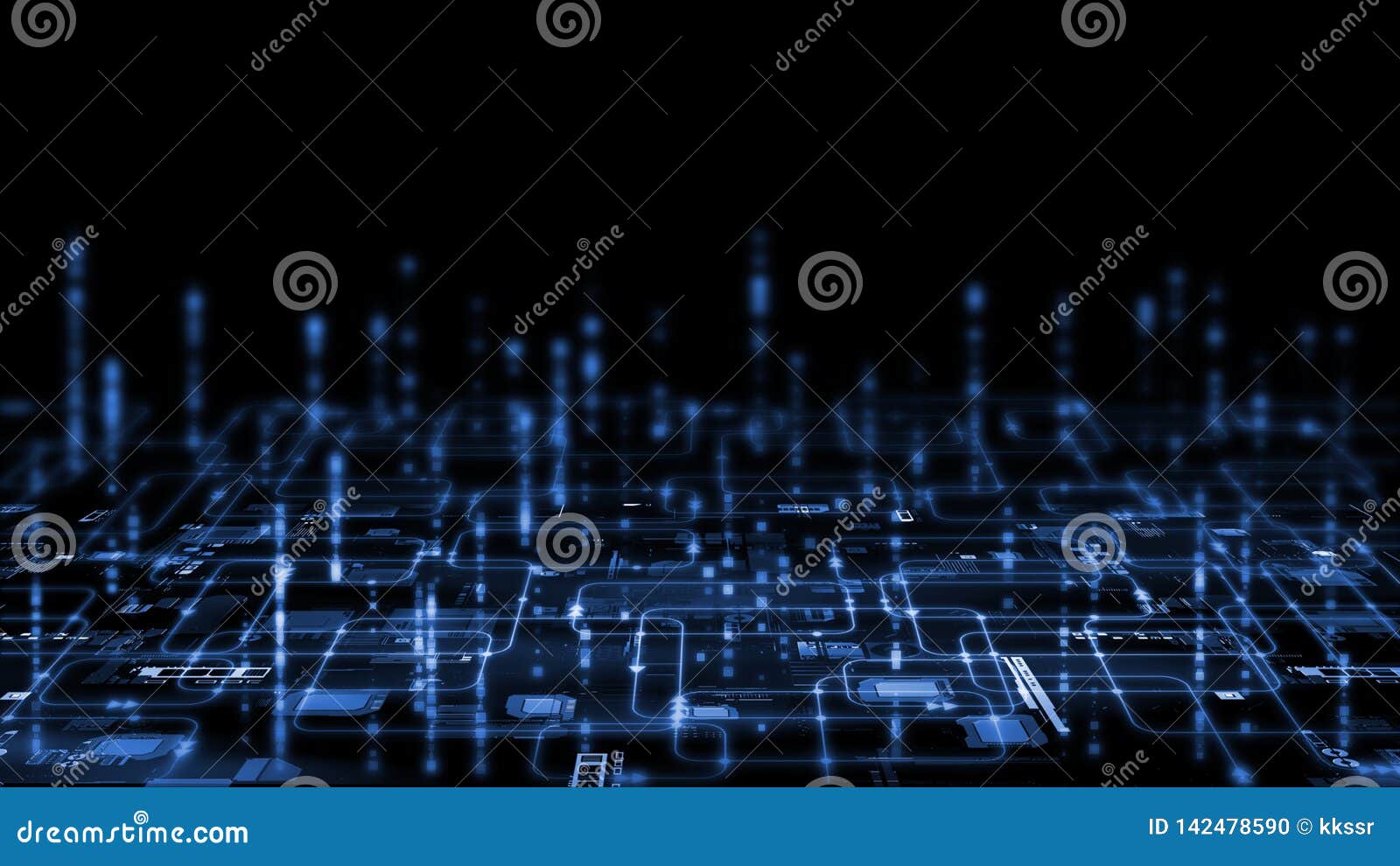 3D Rendering of Abstract Technology on Motherboard. Glowing Computer ...