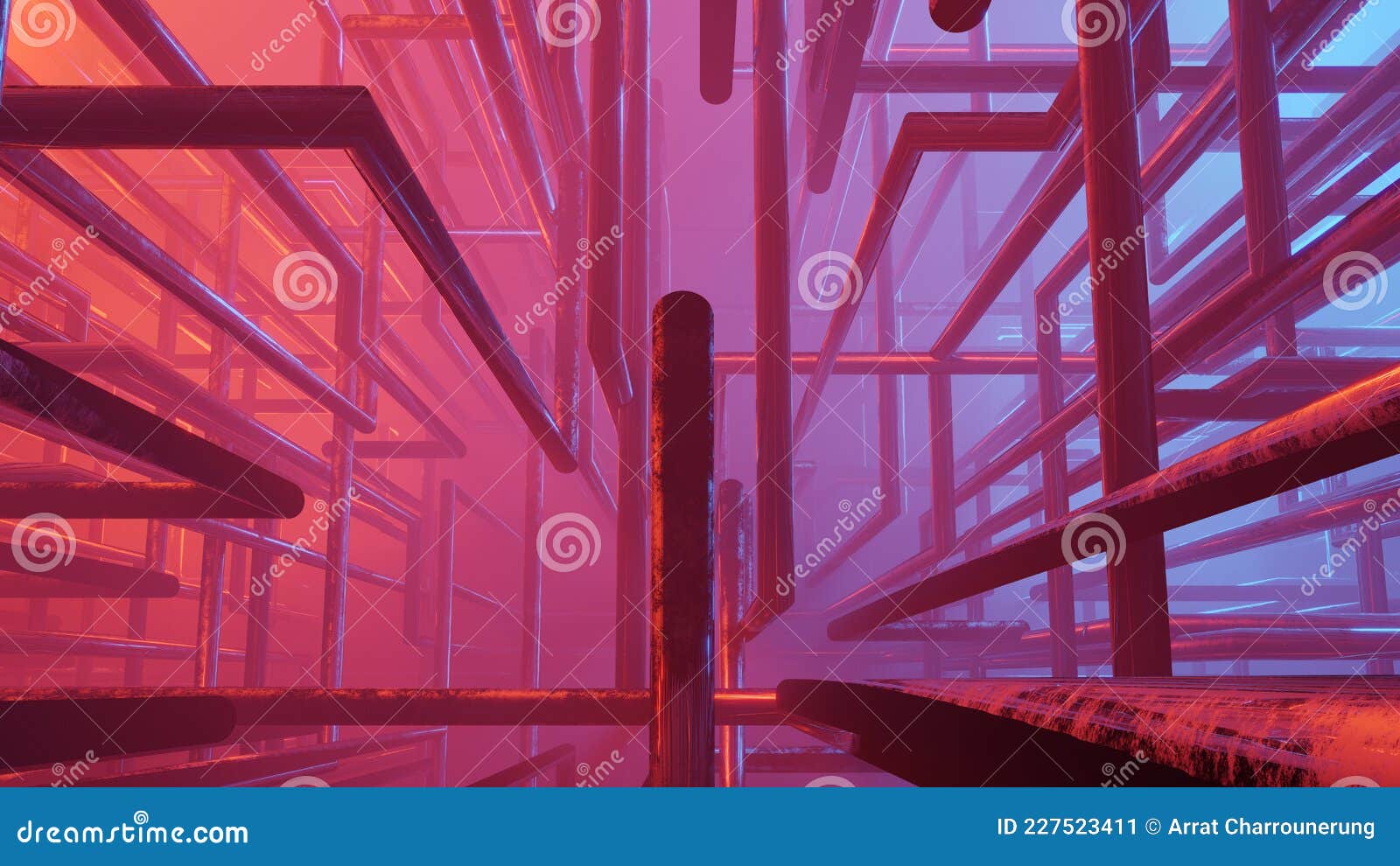 3d Rendering Abstract Tube and Pink Blue Light in Underground., 3d ...
