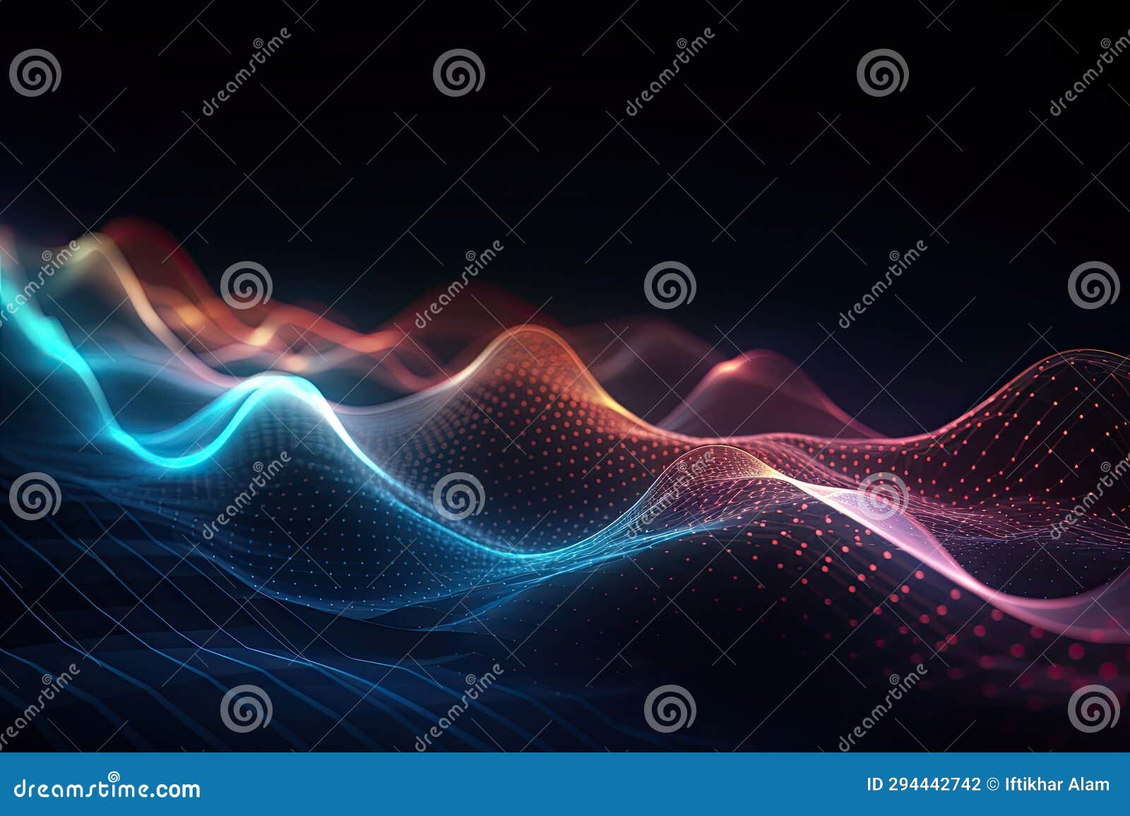 3d Rendering Abstract Wave Particles on Dark Background with Bokeh ...