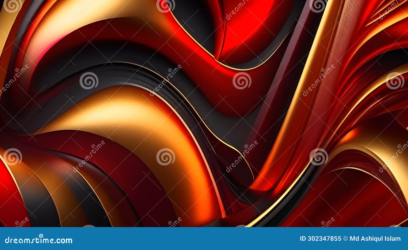 3d Rendering of Abstract Wavy Metallic Background in Red and Gold ...