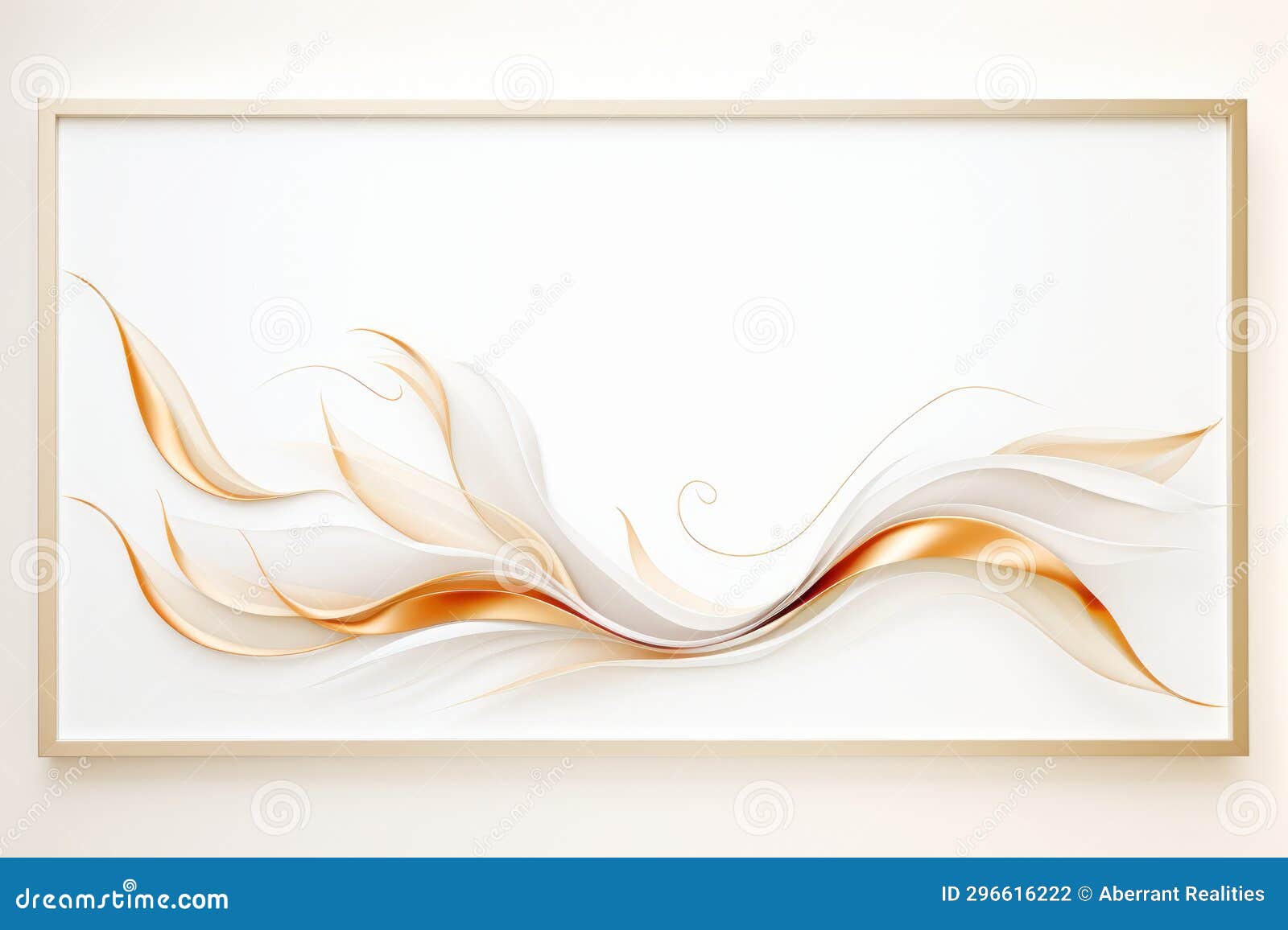 3d Rendering of Abstract White and Gold Swirls in a Frame Stock ...
