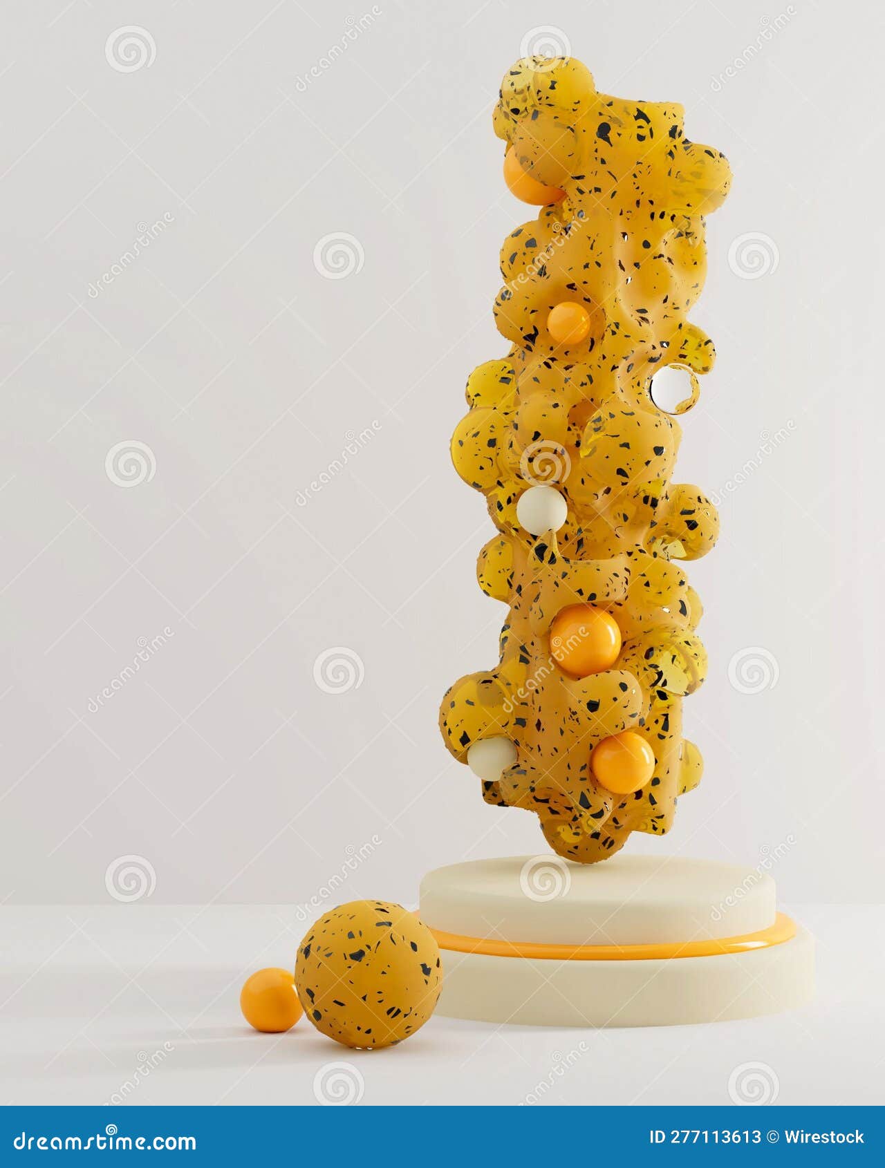 3D Rendering of Abstract Yellow Jelly-like Liquid with Black Dots ...
