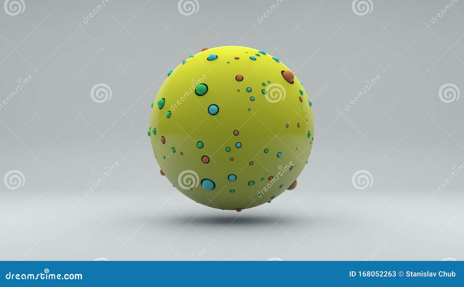3D Rendering of Abstract Yellow Sphere with Lots of Small Colored Balls ...