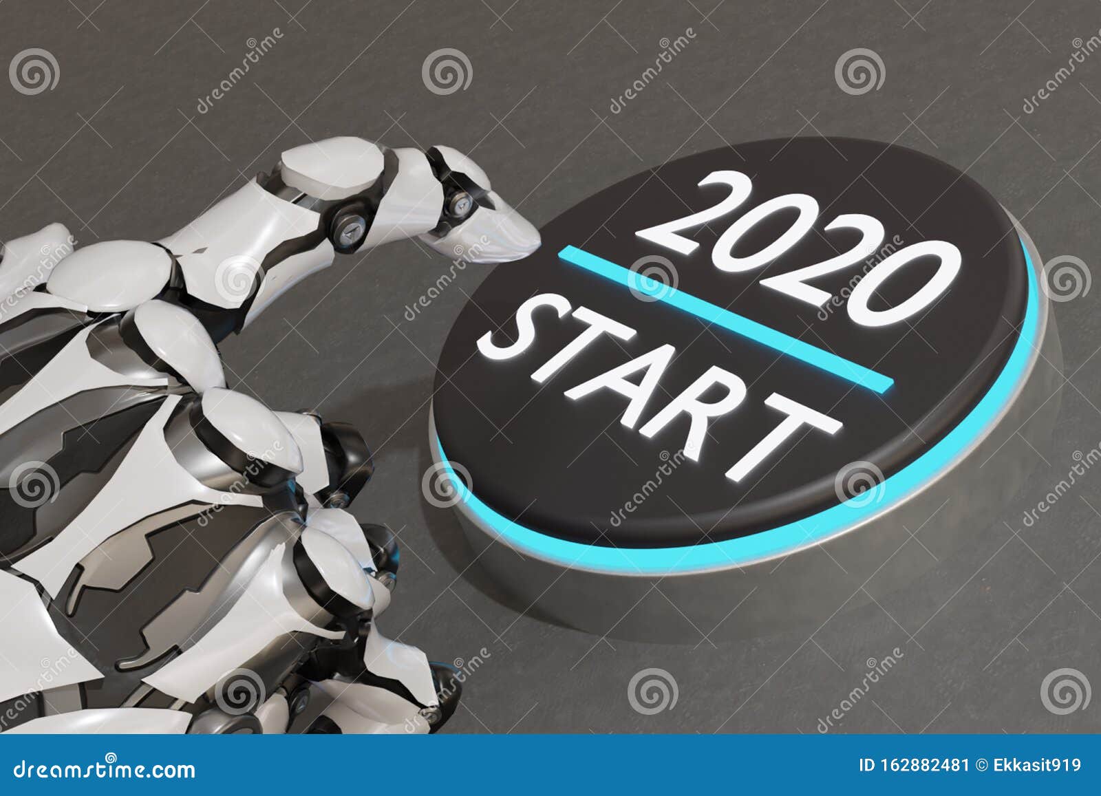 3d Rendering Ai Artificial Intelligence Hand Try To Push Start 2020 ...