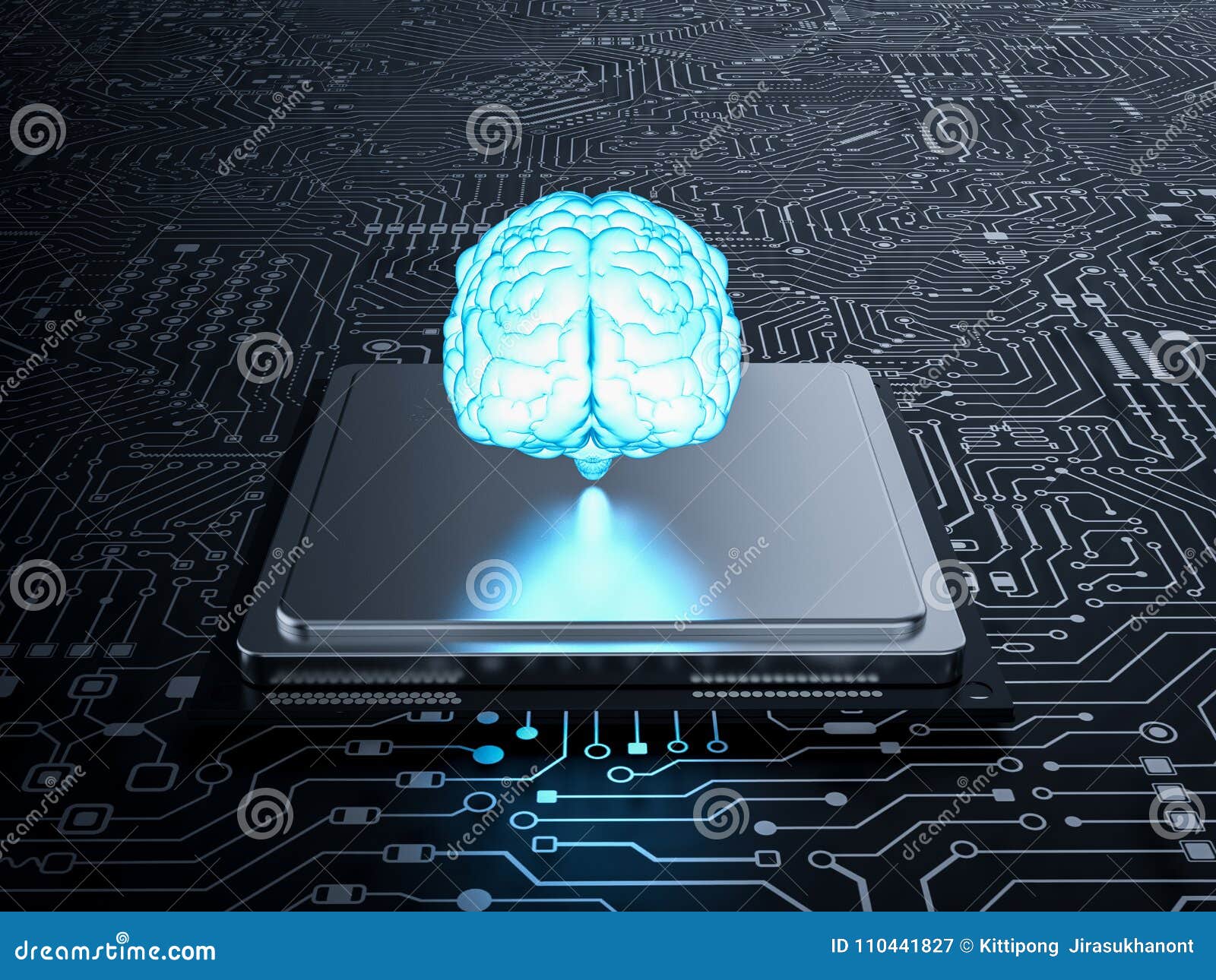 Brain on cpu stock image. Image of technology, futuristic - 110441827