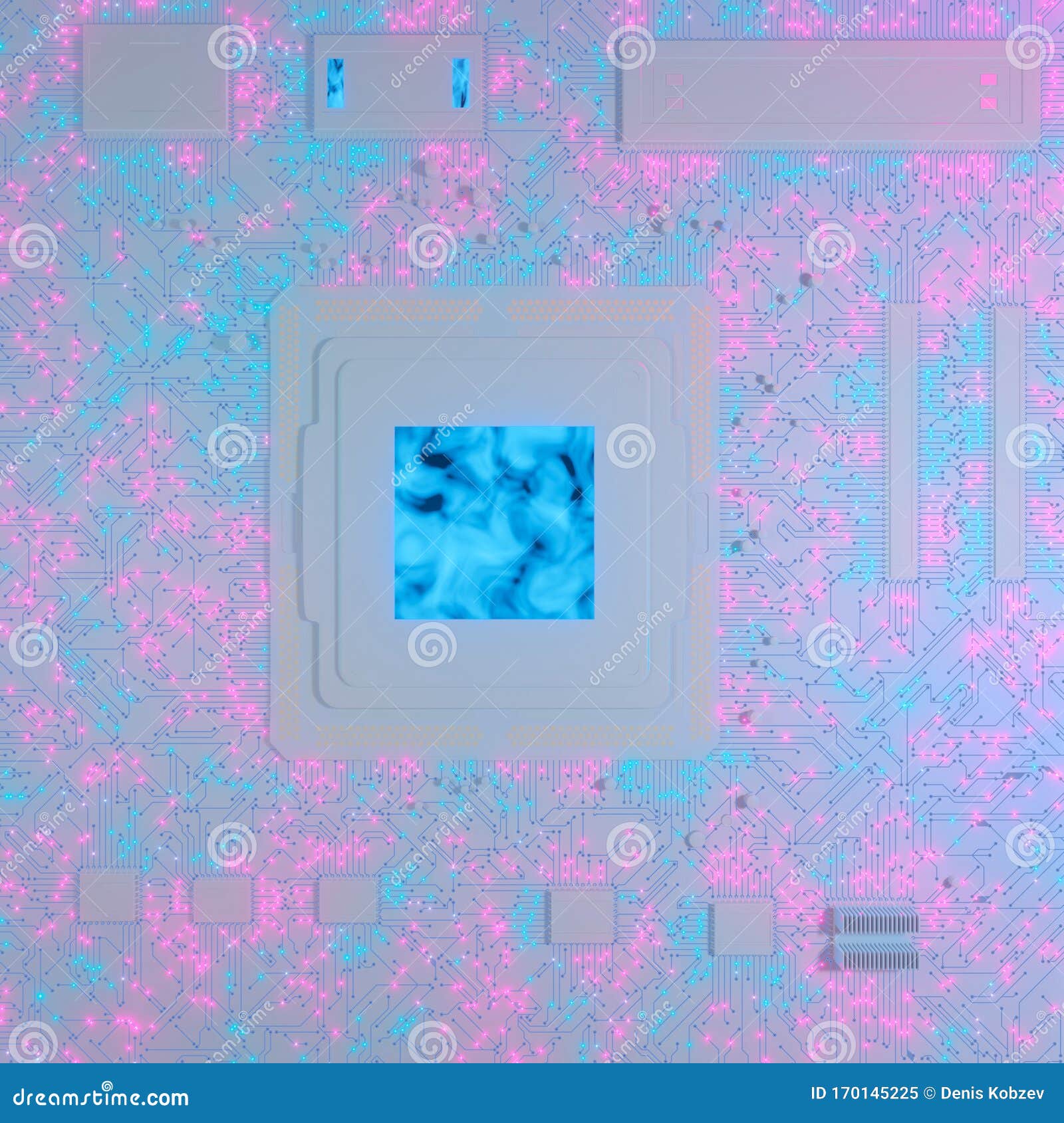 3D Rendering. AI. Circuit Board. Technology Background. Central ...