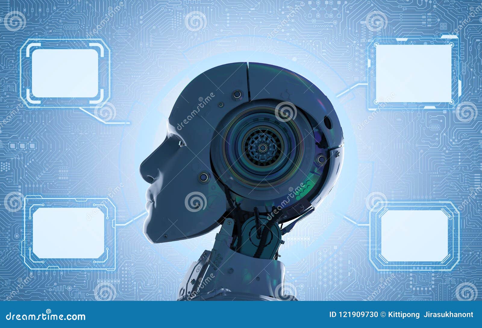 Robot with blank frames stock photo. Image of connection - 121909730