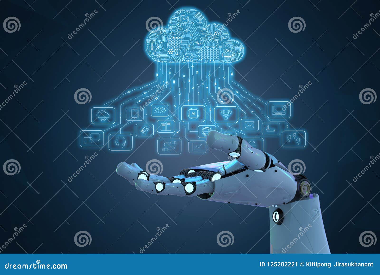 Robot with cloud computer stock illustration. Illustration of ...