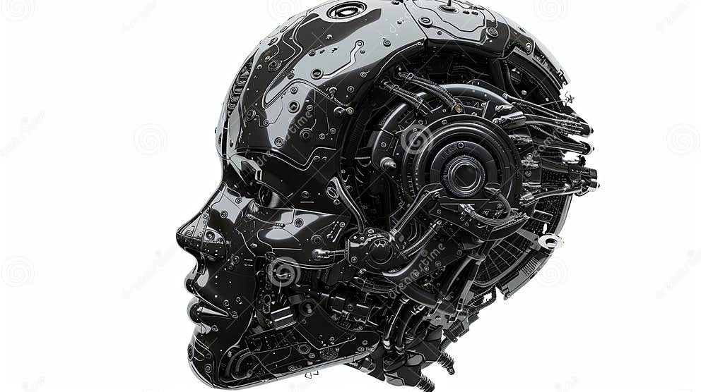 A 3D Rendering of an AI Robot Head with a Digital Graphic Brain Engine ...