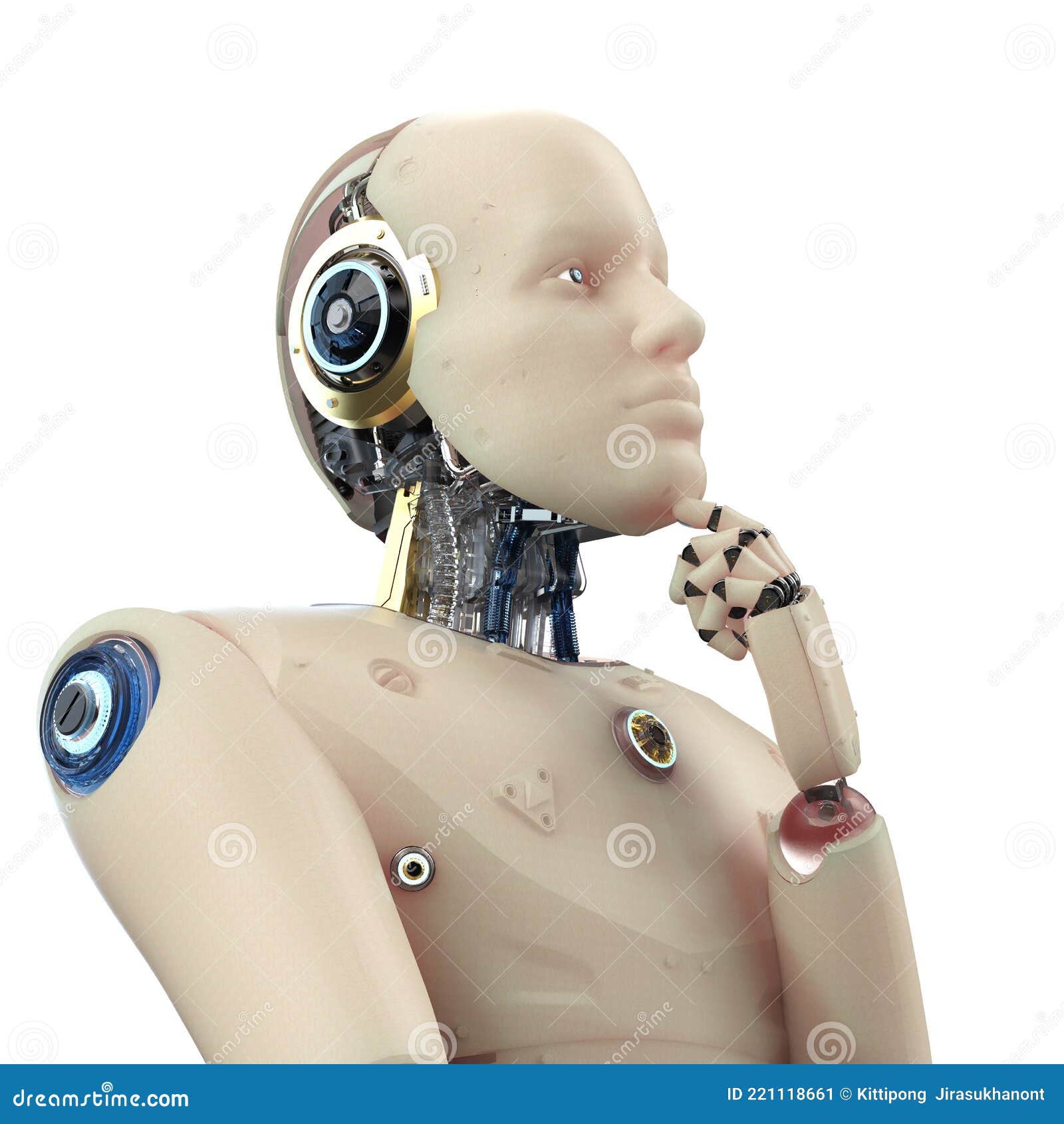 Robot with Human Skin Think or Analyze Stock Illustration ...