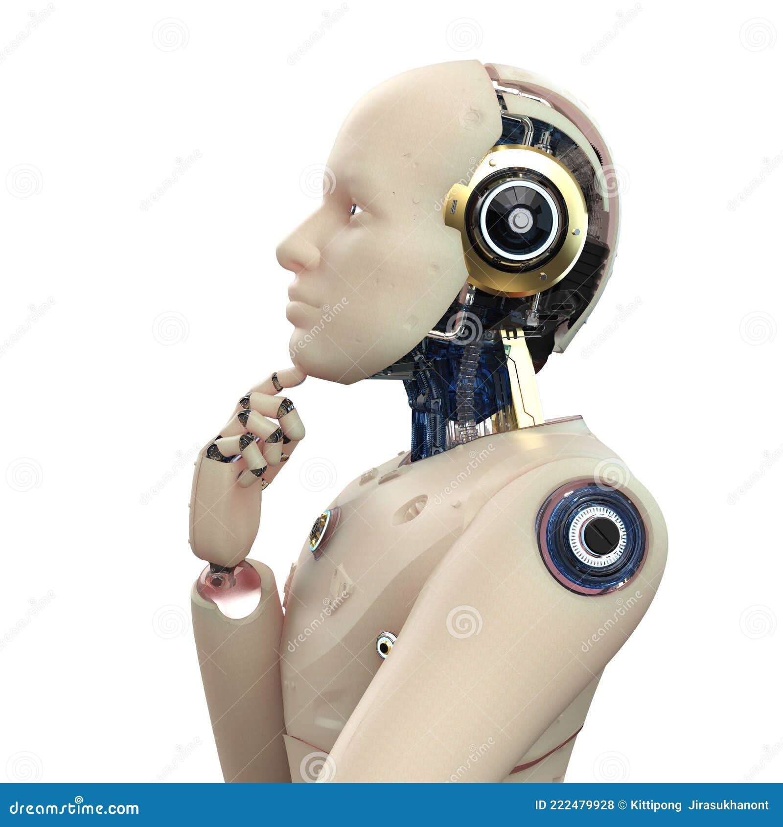 Robot with Human Skin Think or Analyze Stock Illustration ...