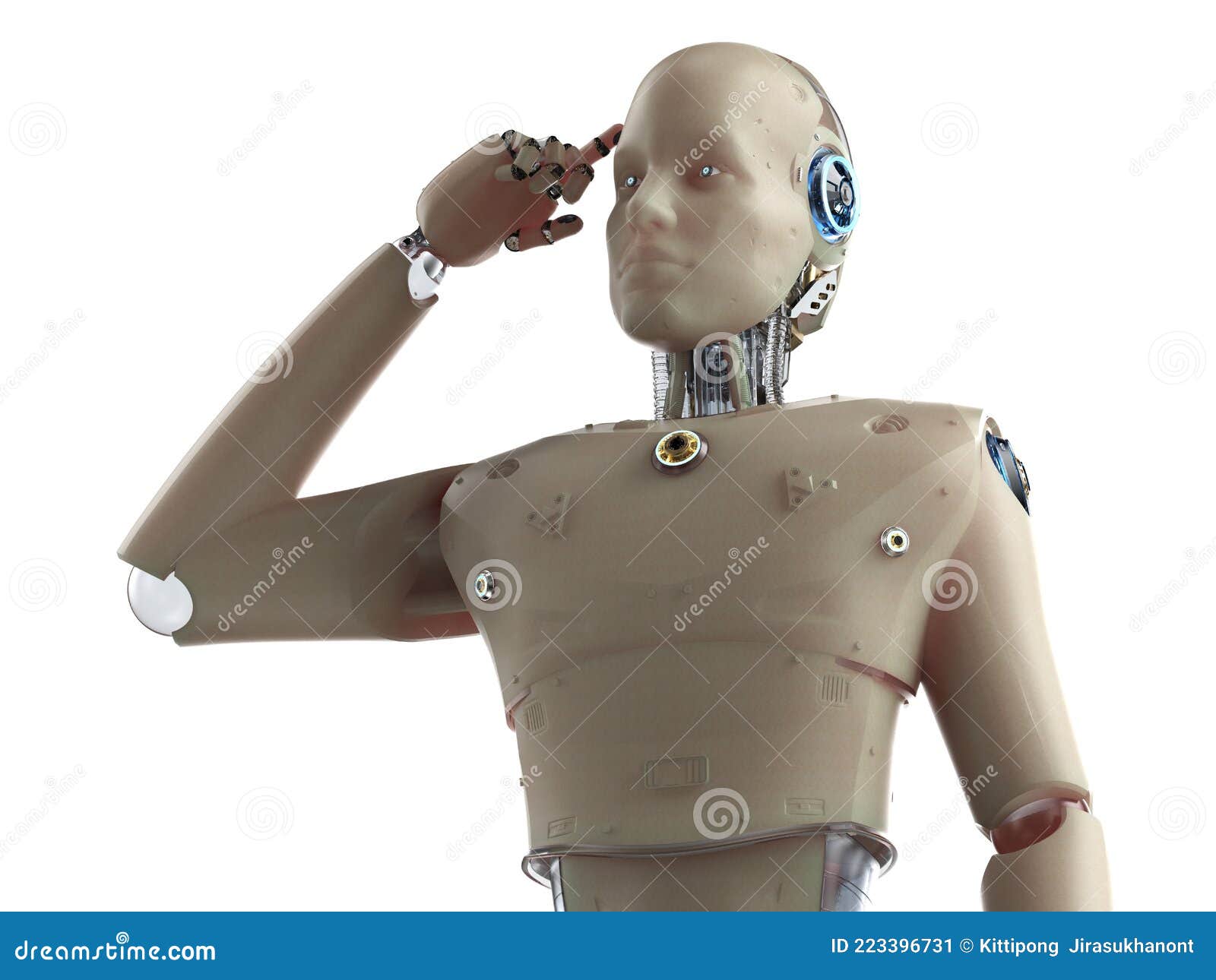 Robot with Human Skin Think or Analyze Stock Illustration ...