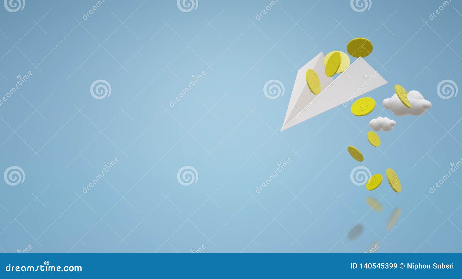 A 3d Rendering Air Plane Paper and Gold Coin Stock Illustration ...