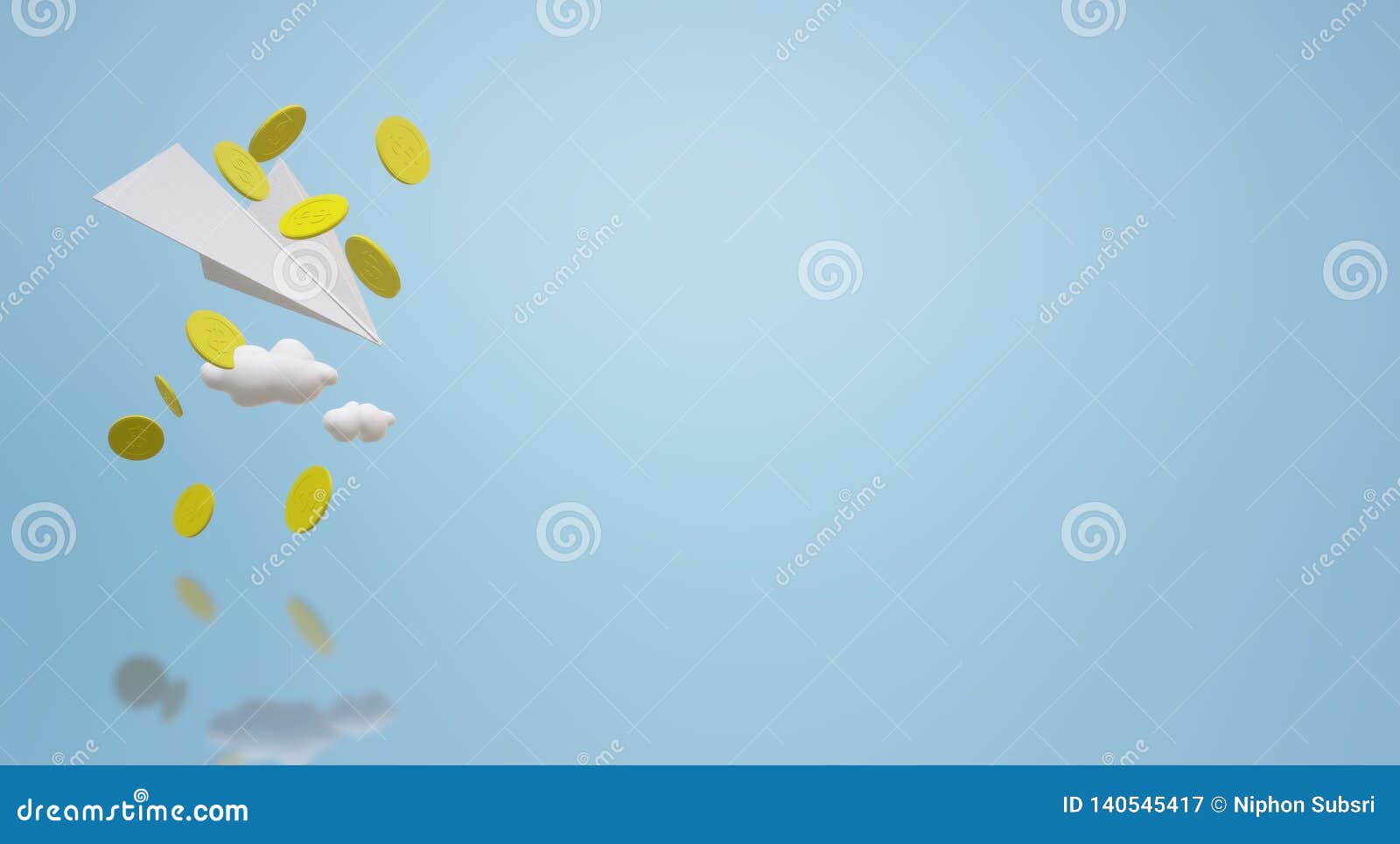 A 3d Rendering Air Plane Paper and Gold Coin Stock Illustration ...